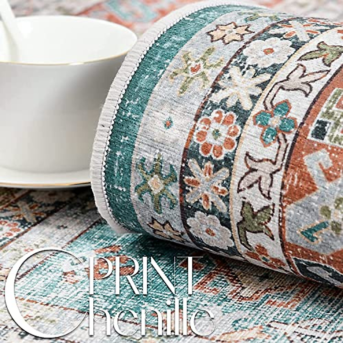 jinchan Area Rug 4x6 Persian Rug Vintage Indoor Carpet Kilim Thin Rug Turquoise Brick Red Multi Overdyed Retro Accent Rug for Kitchen Bathroom Living Room Bedroom Office Dining Room