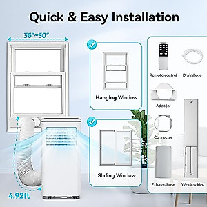 Air Choice Portable Air Conditioner, 10000 BTU Air Conditioner Portable for Room Up to 450 Sq.Ft, 24H Timer, 3 in 1 Quiet AC Unit as Cooler Dehumidifier Fan, Remote Control Window Mount Kit Included