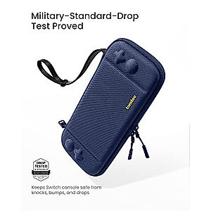 tomtoc Slim Carrying Case for Nintendo Switch / OLED Model, Protective Switch Sleeve with 10 Game Cartridges, Hard Portable Travel Case, with Original Patent and Military Grade Protection, Ink Blue