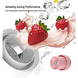 Ecoledix Portable Blender Personal Size Blender Mixer Fruit Juicer Mini Blender One-handed Drinking with Rechargeable USB for Sorbet Smoothie Fruit Juice Milk Shakes Outside/Inside 280ML (Pink)