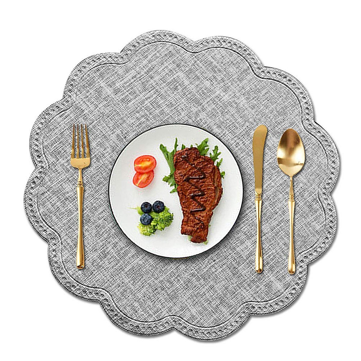 Kreatur Round Waterproof Placemats for Dining Table Set of 6,Modern PU Leather Washable Table Mats Non-Slip Easy to Clean for Home Kitchen Decor