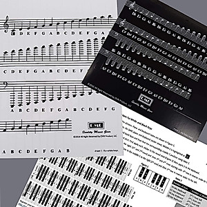 QMG Piano and Keyboard Music Note Full Set Stickers for White and Black Keys; Transparent and Removable; Made in USA