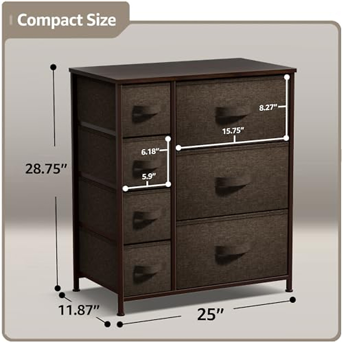 Sorbus Dresser with 7 Drawers - Chest Organizer Tower Unit with Steel Frame, Wood Top, Easy Pull Fabric Bins - Storage Furniture for Bedroom, Hallway, Closet & Office Organization