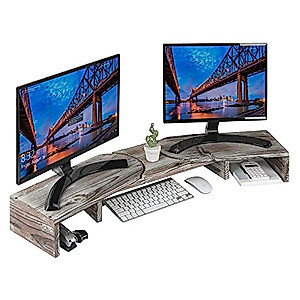 J JACKCUBE DESIGN Rustic Wood Dual Monitor Stand with Adjustable Angle Riser 2 Monitors Office Desk Organizer Computer Table top Screen Shelf for PC TV Laptop - MK547A