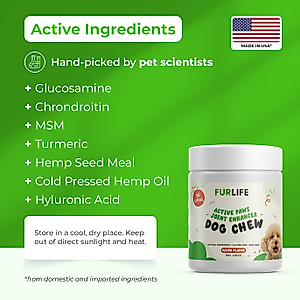 FurLife - Chewable Dog Hip and Joint Supplement for All Breeds & Sizes - Glucosamine, Chondroitin & Turmeric Chews - Dog Joint Supplements & Vitamins - Extended Joint Care - 90 Chews
