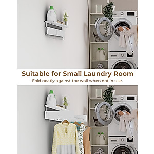 yamagahome Clothes Drying Rack Wall Mounted with Extra Storage Board, Laundry Drying Rack Collapsible with Handle, Collapsible Drying Racks for Laundry for Indoor and Outdoor, 31.5''