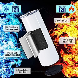 Taitaibao 24 Pack Sublimation Tumblers Blank 20 oz Skinny straight Bulk for Heat Transfer,Stainless Steel Double Wall Insulated Sublimation Tumbler with Lids,and Straw,Individually Boxed