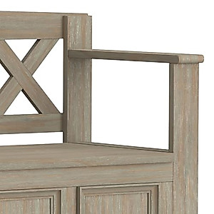SIMPLIHOME Amherst SOLID WOOD 48 inch Wide Entryway Storage Bench with Safety Hinge, Multifunctional Transitional in Distressed Grey