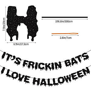 Black Glitter It's Frickin Bats I Love Halloween Banner, Halloween Garland Banner for Halloween Theme Party Decorations, Halloween Party Supplies, Home Mantel Wall Window Decor, Haunted House Decor