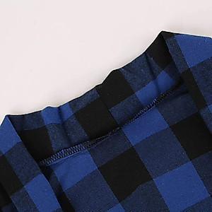 Women's Long Sleeve Open Front Cardigan Buffalo Plaid Knitted Tops Shirts Blue