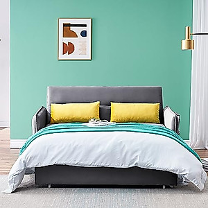P PURLOVE Sleeper Sofa Bed for Living Room, Modern Velvet Loveseat Couch with 2 Pillows, Multipurpose Sofa Pull Out Bed for Apartment, Bedroom (Gray)