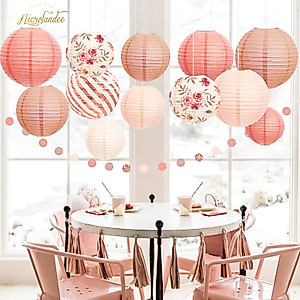NICROLANDEE Wedding Party Decorations - 12PCS Rose Gold Vintage Floral Paper Lanterns Hanging Decorations for Engagement, Anniversary, Bridal Shower, Baby Shower, Bachelorette, Birthday Party
