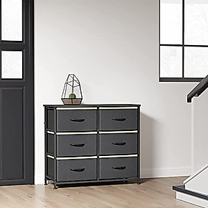 FEZIBO Dresser Organizer, Chest of Drawers-Dresser for Bedroom, Hallway, Entryway, Closets, Furniture Storage Tower-Steel Frame, Wood Top, 6 Drawers Organizer Units-Black Grey White Edge