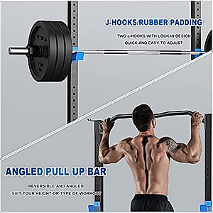 JX FITNESS Squat Rack Power Rack with Pull Up Bar,Adjustable Power Cage Exercise Squat Stand with Barbell Holder Weight Plate Storage Pegs,Weight Lifting Workout Station for Home Gym