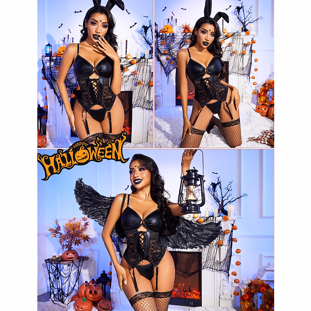 Avidlove Women's Corset Set Leather Teddy Bodysuit Lace Bustier With Garter Belts
