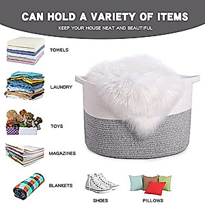 DECATHLON Extra Large Rope Storage Basket for Organizing Blanket Storage, Woven Baskets for Storage & Blanket Basket for Living Room, Boho Laundry Basket | Toy Basket for Blankets 22x14…