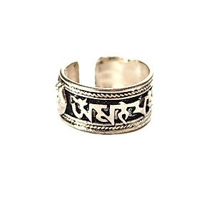 Bohemian Style Tibetan Om Adjustable Ring | Argentium Plated Stainless Steel Jewelry From Nepal