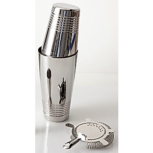 Crafthouse by Fortessa Classic Mixed Cocktail Drink Barware Shaker Set with Boston Shaker and Hawthorne Strainer, 2 Piece Set, Stainless Steel, CRFCC.SHAKERSET