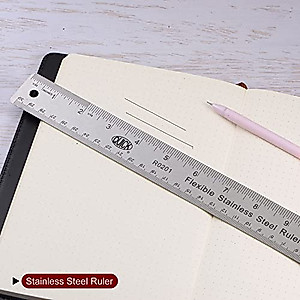 HARFINGTON 2pcs Stainless Steel Rulers with Non-Skid Backing 15cm/6" Inch and Metric Metal Ruler Straight Edge Measuring Tool