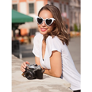 Frienda 6 Pairs Heart Shaped Sunglasses Cat Eye Sunglasses Vintage Heart Glasses for Wedding Costume Party (White-Grey)