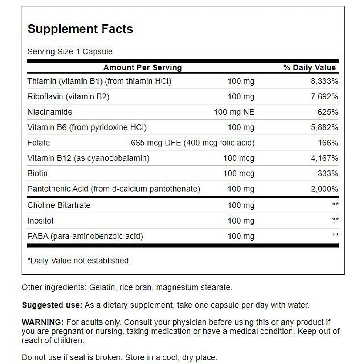 Swanson B-100 B-Complex Vitamins Energy Cardio Stress Metabolism Support 300 Capsules (4 Pack)