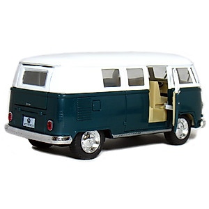 5in Die-cast 1962 VW Classic Bus 1/32 Scale (Green), Pull Back n Go Action.unisex