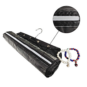 BB Brotrade Hanging Jewelry Organizer with Oxford Double Side 80 Zippered Storage Pocket (black)