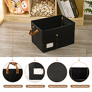 Furnhome Fabric Storage Bins for Shelves,Large Storage Basket for Organizing with Metal Frame, Flodable Storage Bins with Handles for Closet, Black, 5-Pack