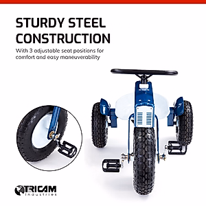 Tricam Ol' Blue Tractor Tricycle, 22 Inch Steel Toddler Bike Kids Ride On Toy with Pedals, 3 Position Adjustable Seat, & Pneumatic Rubber Wheels, Blue