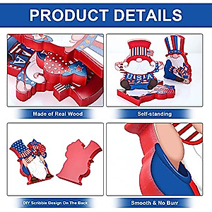 3 Pieces Patriotic Table Decorations American Gnome Wooden Signs Wood Freestanding Table Centerpieces for American Independence Day Memorial Day Veteran Day Party Decor (Chic Style)