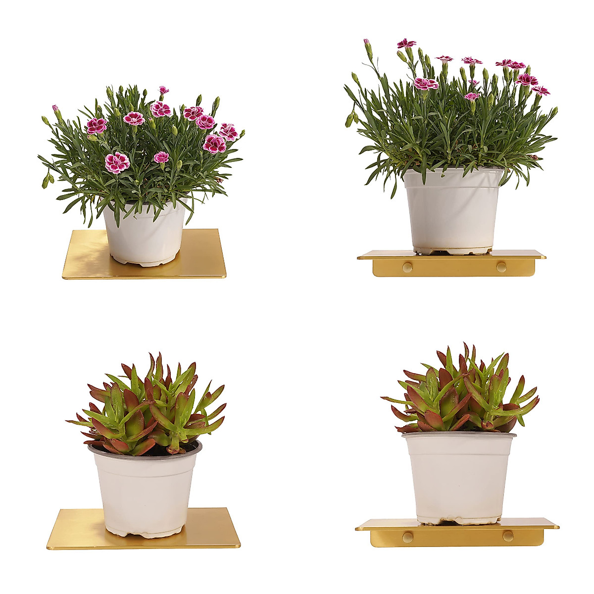 Veefos Small Gold Floating Shelves for Wall Decor 7.7 Inch, 2 Sets Bathroom Shelves Organizer Wall Mount, Sturdy Metal Wall Shelf for Plants Cell Phone Speakers Cameras Living Room Office