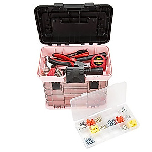 Pink Tool Box – Durable Tackle Box Organizer with 4 Compartments for Hardware, Fishing Tackle, Beads, Hair Accessories and More by Stalwart