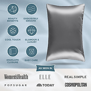 Bare Home 100% Mulberry Silk Pillowcase for Hair and Skin - Ultra Premium 6A Grade 19 Momme Silk Pillow Case - Envelope Enclosure - Breathable Cooling Pillow Cover (Standard, Grey)