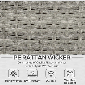 Outsunny 6 Piece Patio Dining Set, PE Rattan Furniture Set with 2 Chairs Cushions & Outdoor Three Seat Sofa, Woodgrain Slatted Dinner Table, Mixed Gray