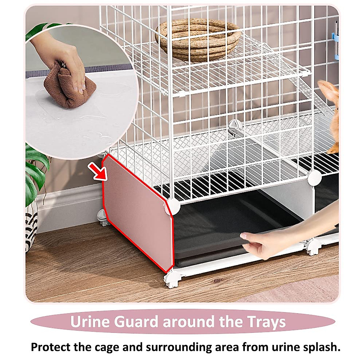DuvinDD 2-Story Small Rabbit Cage Indoor Bunny Hutch with 2 Deep Pull-Out Trays and Urine Guard, Guinea Pig Cage Metal Wire Netting Villa, Small Animals House for Ferret, Chinchilla, Hedgehog