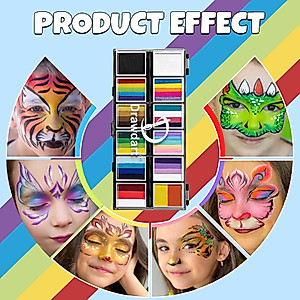 Drawdart Professional Face Painting Kit for Kids Adults, Split Cake Face Paint Palette 12 x 10gm with Stencil, One Stroke Non Toxic Rainbow Face Body Paint Set Halloween Christmas Makeup