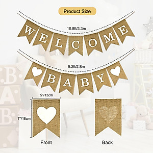 Anwyll Welcome Baby Burlap Banner,Baby Shower Decoration Banner,Pre-Strung Oh Welcome Baby Shower Sign for Backdrop,Adorable Neutral Gender Reveal Party Decor,Baby Announcement Sign for Girls Boys