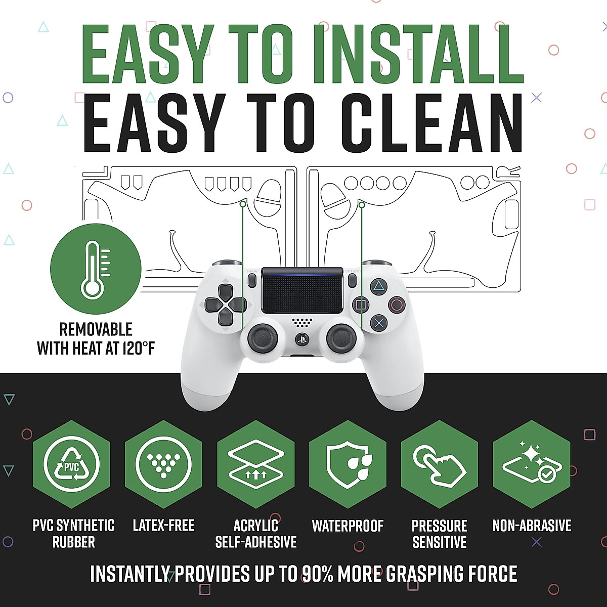 PS4 Controller Grip, 24 Pcs Black Textured Non-Slip Rubber PS4 Controller Grips Stickers, Perfectly Fit to Any Handles, Trigger Buttons & D-pad, Sweat Resistant to Enhance Gaming Control, 2pk