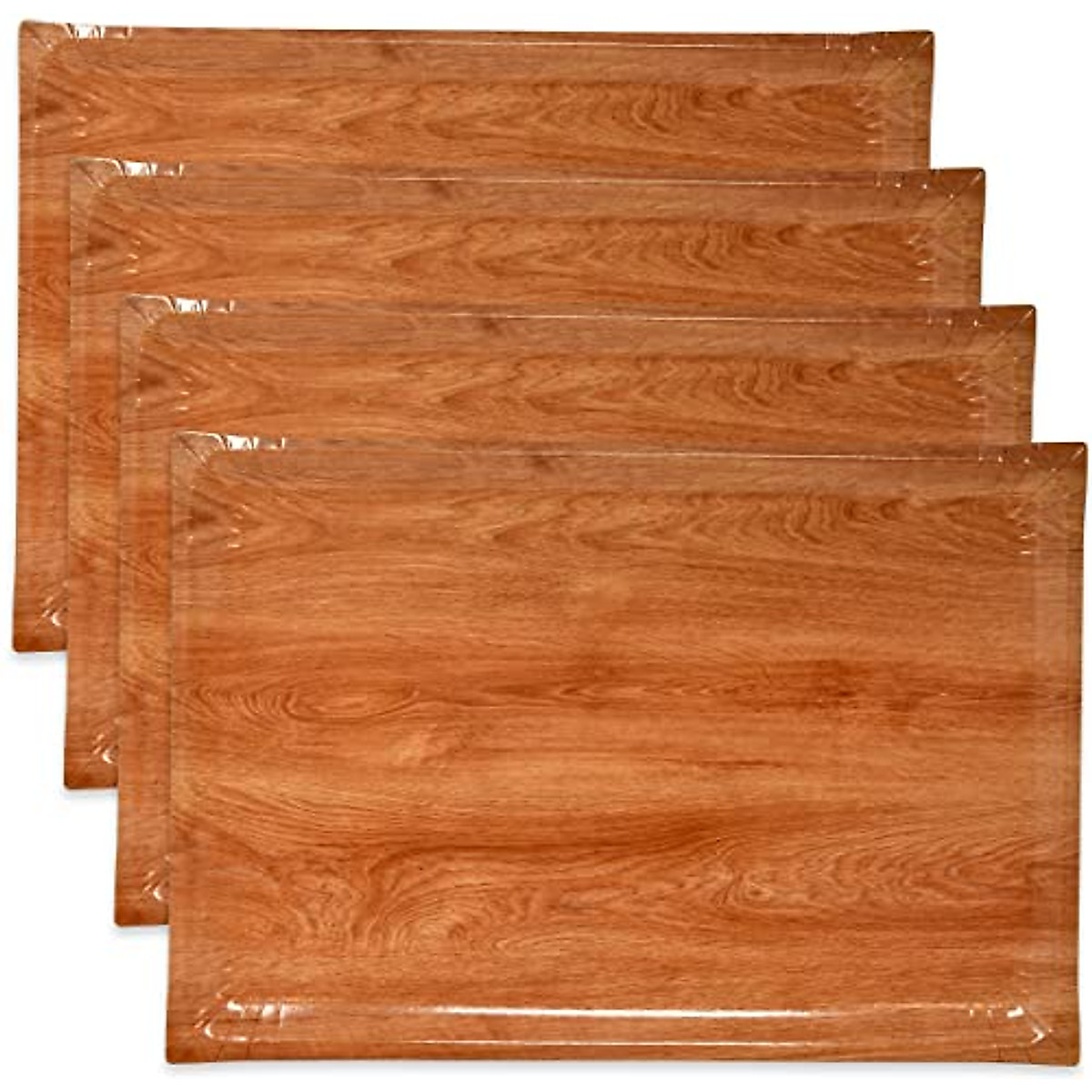 10 Wood Rectangle Trays Rustic Brown Wooden Look Serving Platters 10.75" x 15.75" Heavy Duty Disposable Paper Cardboard Tray for Dessert Cupcake Display Birthday Parties Weddings Table Decor & More