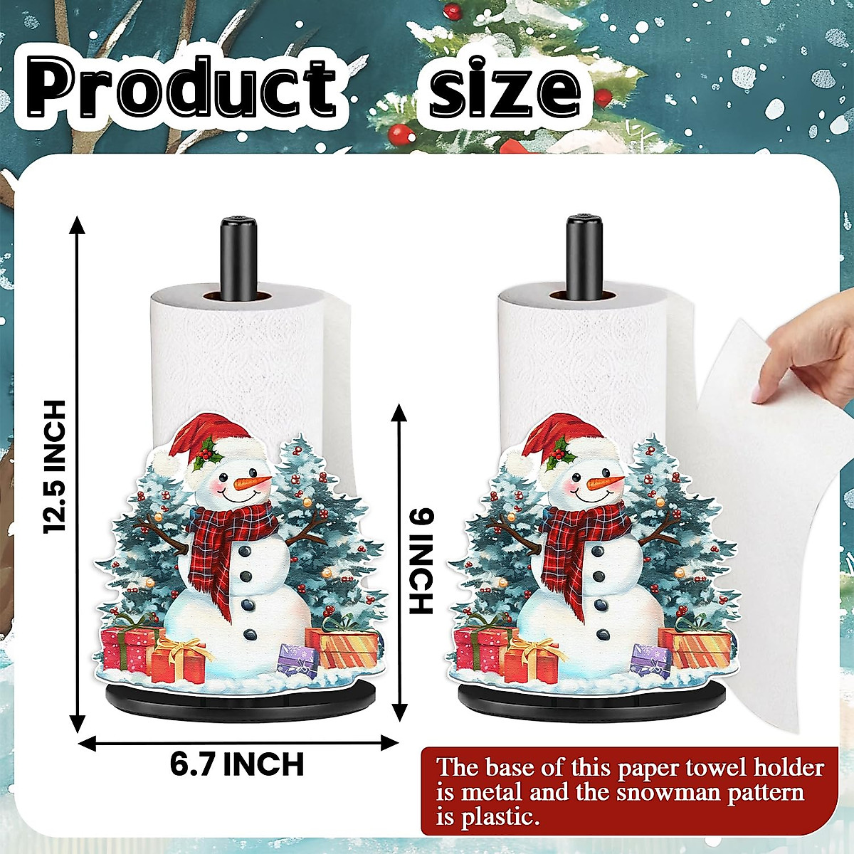 Snowman Paper Towel Holder, Christmas Decoration for Kitchen Home Bathroom, Metal Stand Paper Towel Holder Stand Large, Fall Towels Paper Holder for Countertops Farmhouse Decor