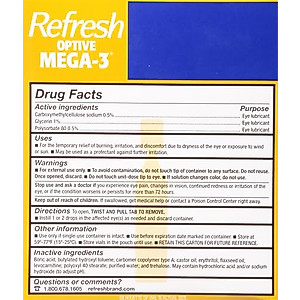 Refresh Optive MEGA-3 Lubricant Eye Drops Preservative-Free Artificial Tears, 0.01 fl oz (0.4 mL), 60 Single-Use Containers