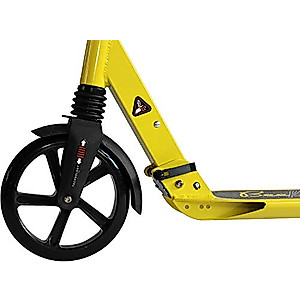 Bee Free 2 Wheel Kick Scooter for Adults and Teens, Adjustable Handlebars, Premium Durable Aluminum Construction, Foldable, Rear Foot Brake and Anti-Shock Suspension, Ages 12+, Up to 200 LBS, Yellow