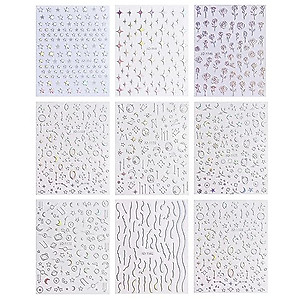 9 Sheets Aurora Holographic Nail Art Stickers Decals Self-Adhesive Pegatinas Uñas Stars Moon Glitter Nail Supplies Nail Art Design Decoration Accessories