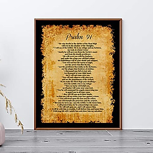 Psalm 91-"He Will Call Upon Me and I Will Answer Him" Bible Verse Wall Print-11 x 14" -Ready To Frame. Inspirational Scripture Print w/Replica Weathered Scroll Design. Ideal Home-Office-Church Décor.