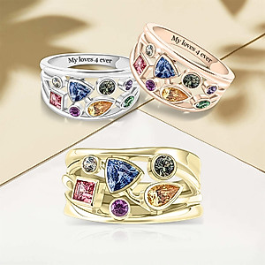 YUYOO Sterling Silver Custom Mothers Ring with 1-8 Simulated Birthstones Personalized Birthstone Ring for Women Custom Family Ring for Mom Wife Grandmother