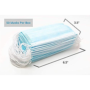 InterMask ASTM Level 3 Disposable Blue 3-Ply Face Masks for General Use, Home, Office, School, Restaurants, 50ct Box (Pack of 1)
