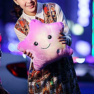 elfishgo Creative Twinkle Glowing Stars Shape Plush Throw Pillow, LED Night Light Pillow Cushions Stuffed Toys Gifts for Kids, Christmas (Purple)