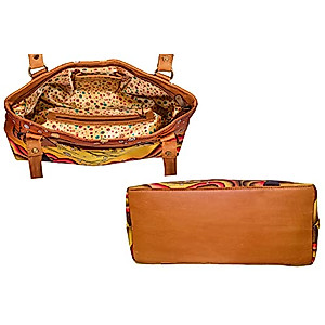 Evi's Bags Women's Hand Painted Genuine Leather Handbag - Shoulder Bag - Hobo, by Evi's Bags. Unique, Large, Handmade Purse - Satchel - Tote. Wearable Art - “Sun & WindIn Bag, Tan, Yellow, Red, Black