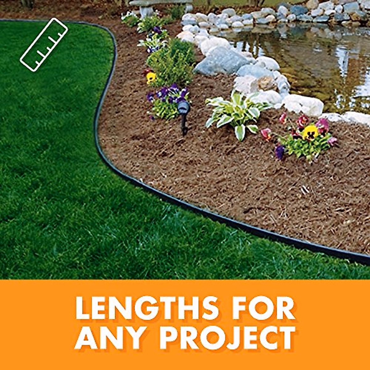 EasyFlex Pound-in Landscape Edging with Anchoring Stakes, 4.5 in. Straight Top Plastic Garden Border, 20 Foot Kit, Black, (3500-20C-3)