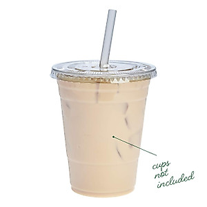 [100 Count] Clear PET Plastic Flat Lids With Straw Slot for 12, 16, 20 & 24 oz. Milkshake Cups